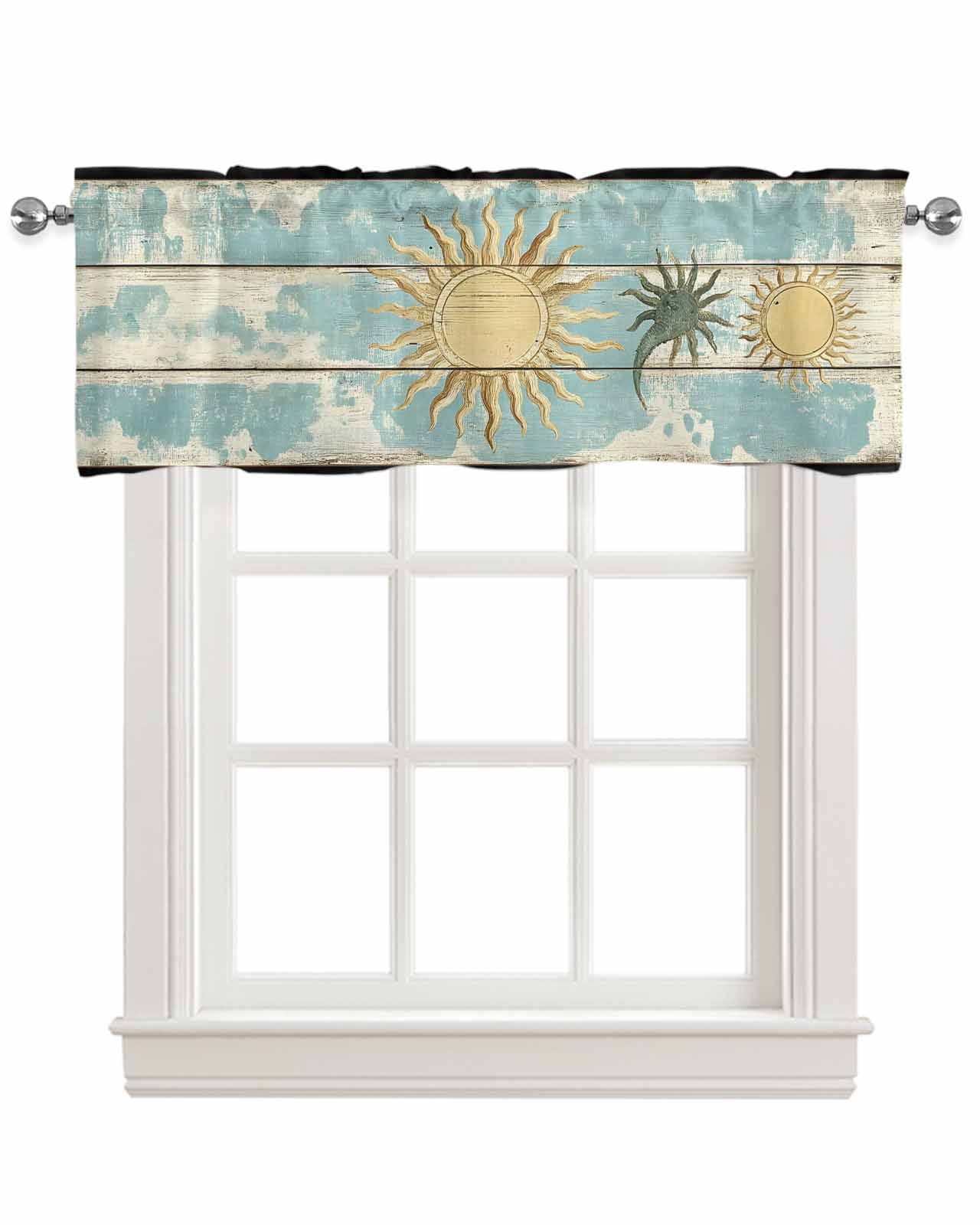 Blue Golden Sun Kitchen Valances for Windows Farmhouse Linen Window ...