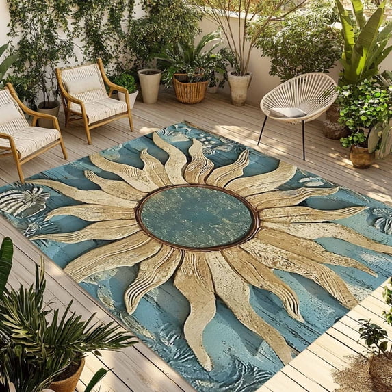 Blue Golden Sun Outdoor Rug 3x5 Ft - Reversible Patio Rug Outdoor ...