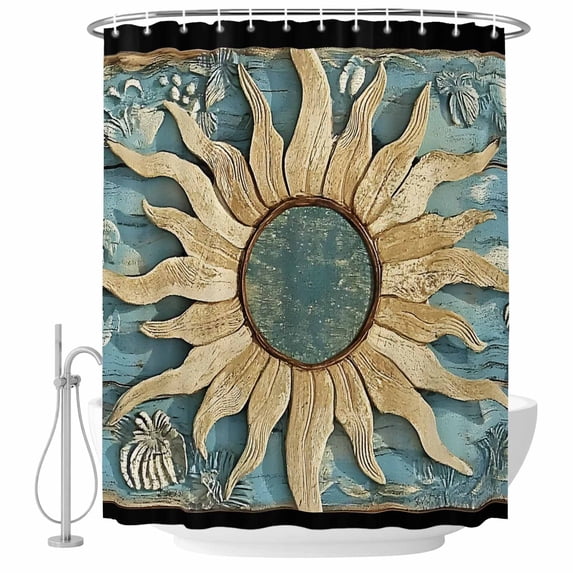 Blue Golden Sun Shower Curtain Set - 48" x 72" Washable Bathtub Curtain ...