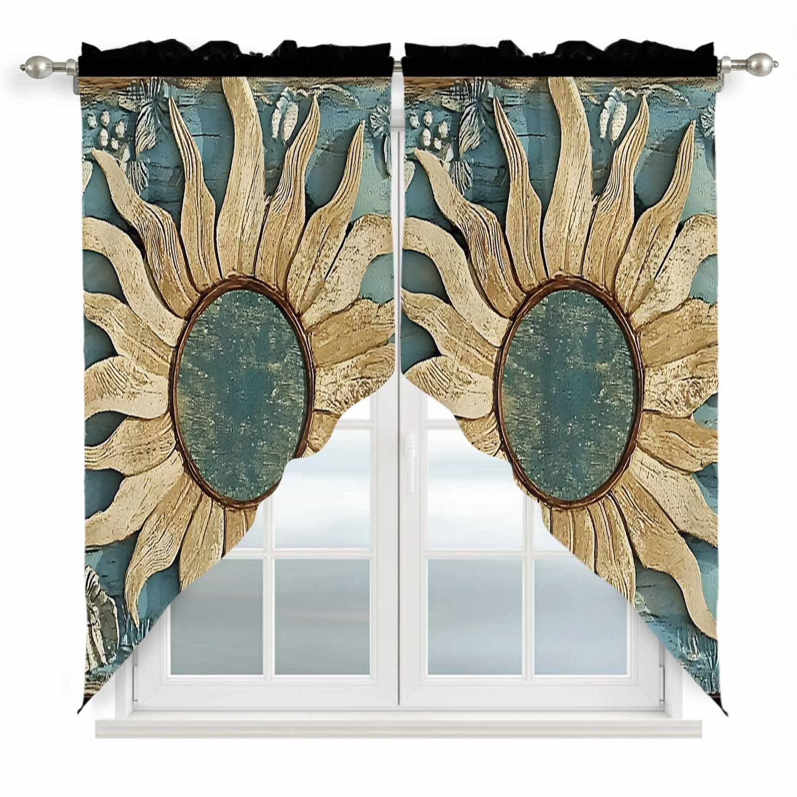 Blue Golden Sun Swag Curtains Vintage Abstract Art Retro Swag Valances ...