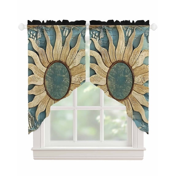 Blue Golden Sun Swag Valances for Windows, Vintage Abstract Art Retro ...