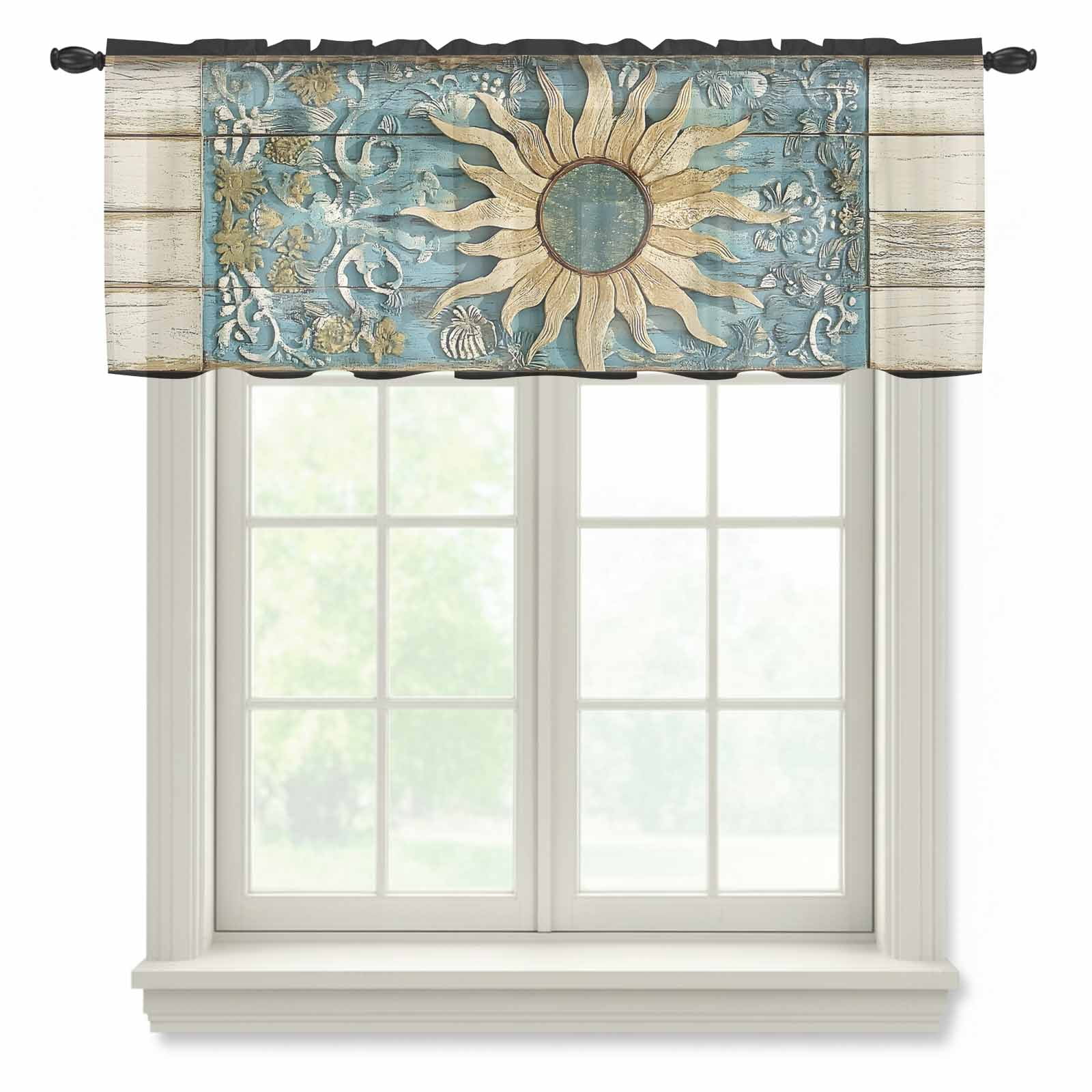Blue Golden Sun Valance Curtains for Kitchen/Living Room/Bathroom ...