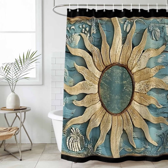 Blue Golden Sun Waterproof Fabric Shower Curtain,Vintage Abstract Art ...