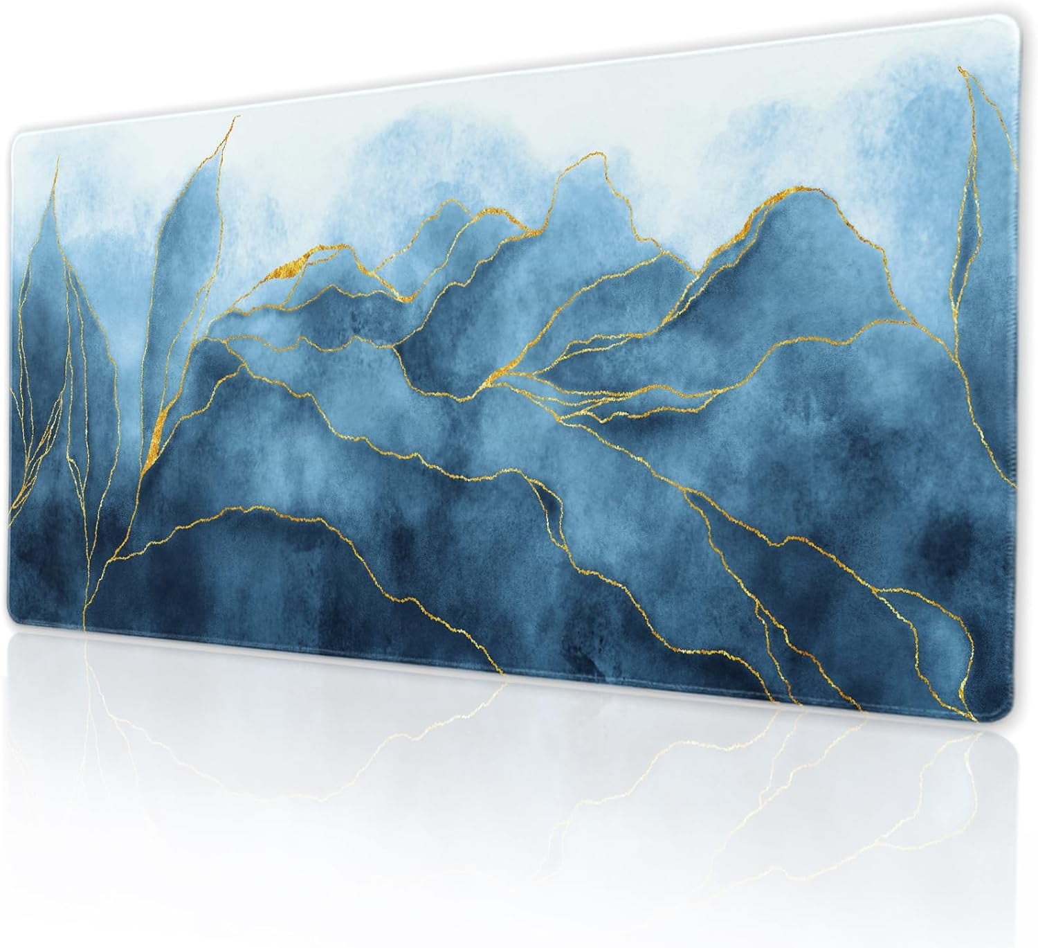 Blue Golden Watercolor Marble Gaming Mouse Pad XXL 35.4×15.7 Inch Gold ...