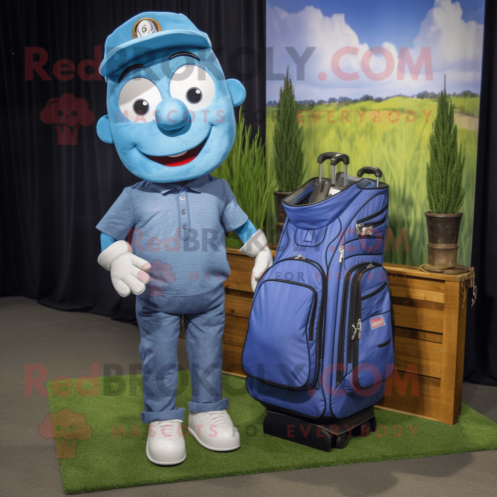 Blue Golf Bag REDBROKOLY mascot costume character dressed with a Denim ...