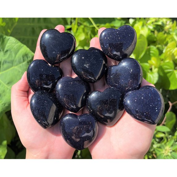 Blue Golstone Heart Stone LARGE 1.75" Natural Polished Goldstone ...