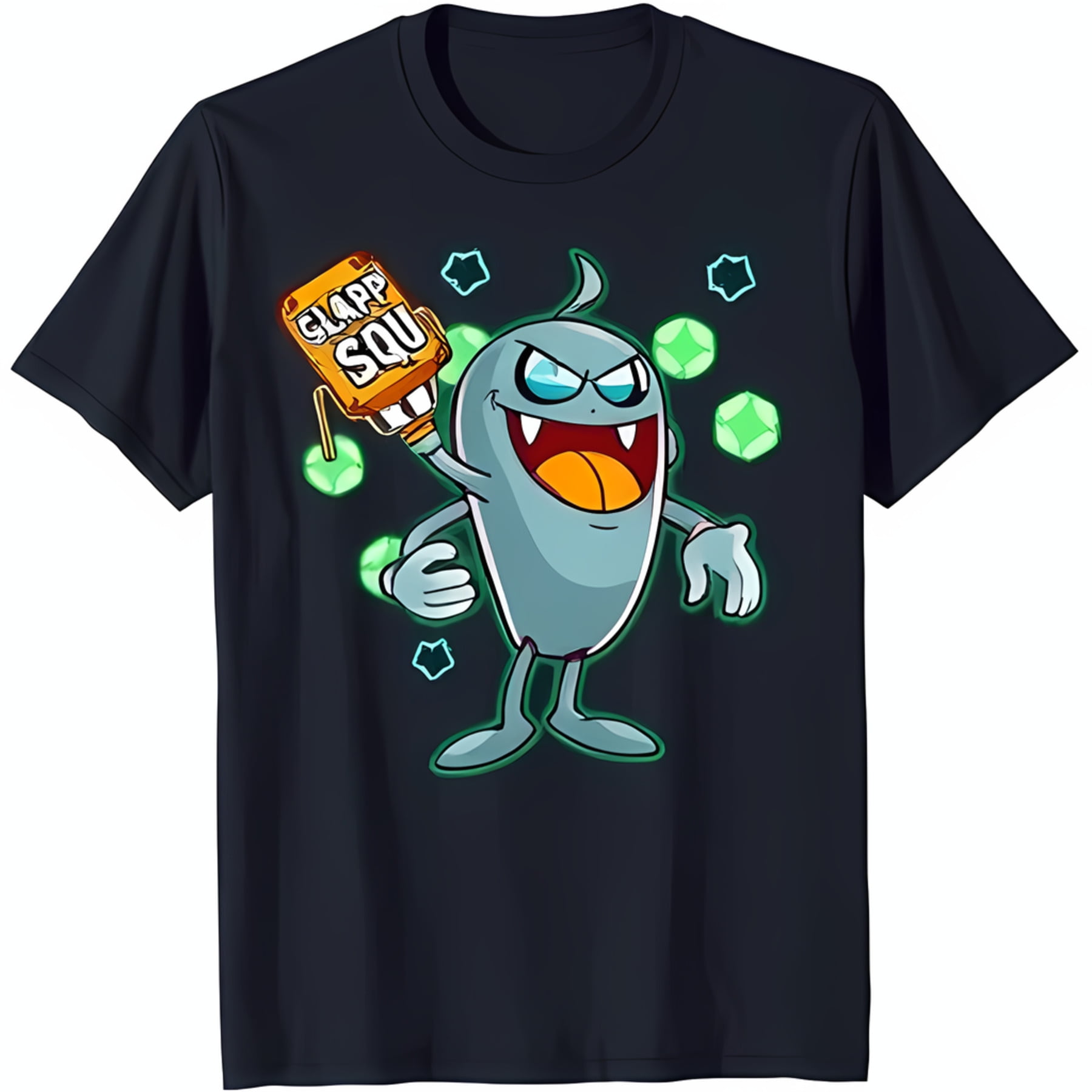 Blue Goo T-Shirt with Mischievous Grin & Glowing Eyes Black Tee ...
