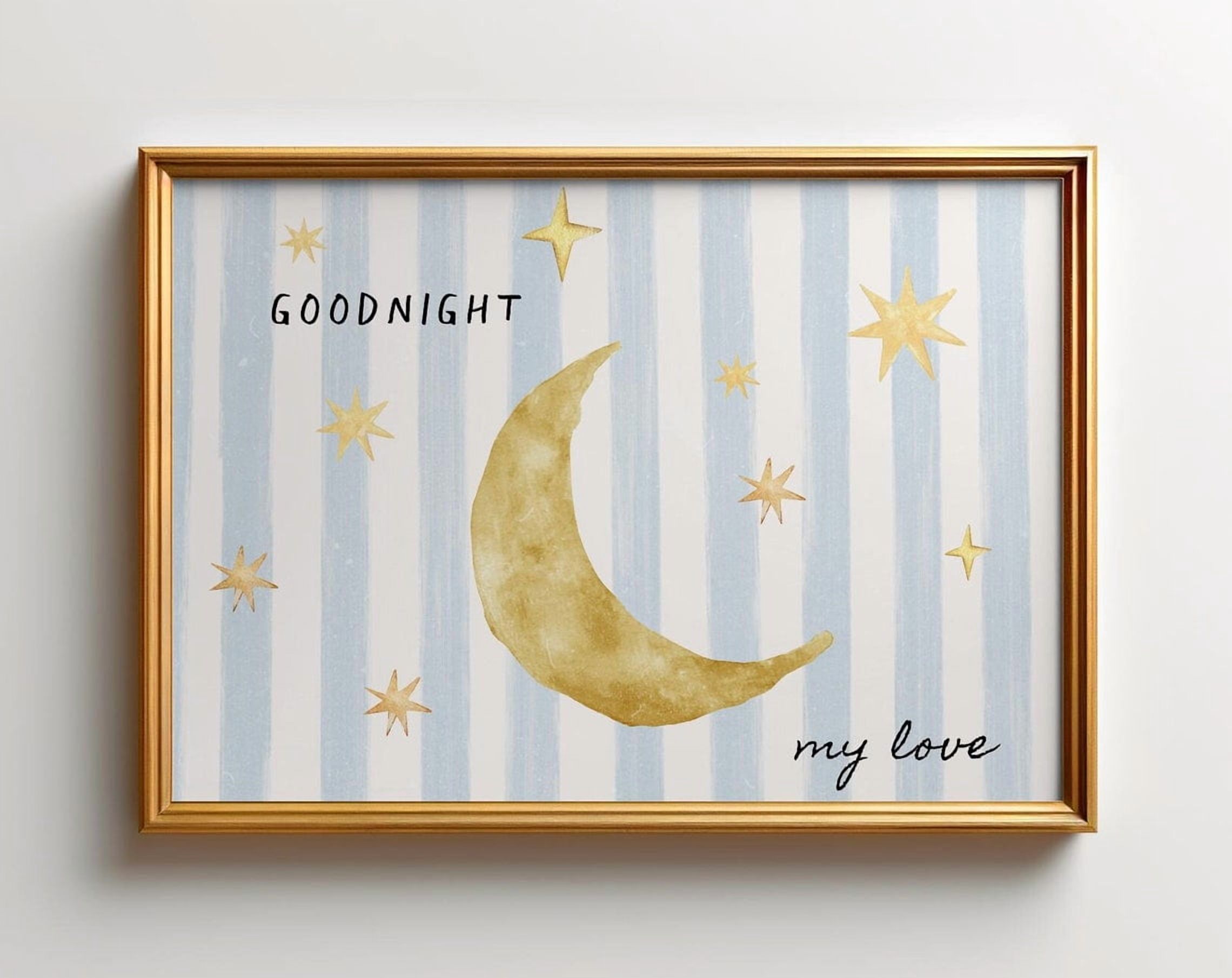 Blue Goodnight My Love Print Nursery Vintage Painting Cottagecore Decor ...