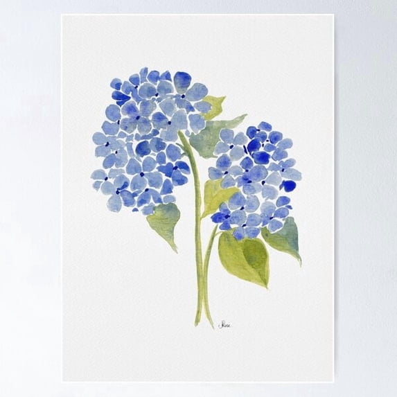 Blue Gouache Hydrangea Poster, Poster Home Decor, Poster Only - Walmart.com