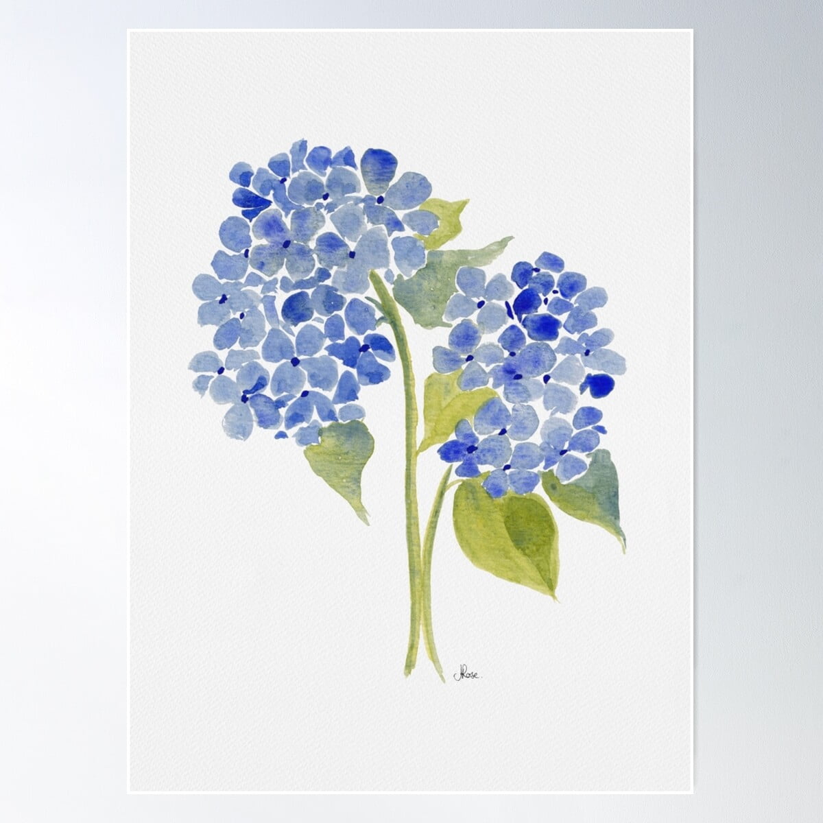Blue Gouache Hydrangea Poster Wall Art, Modern Wall Decor For Living ...