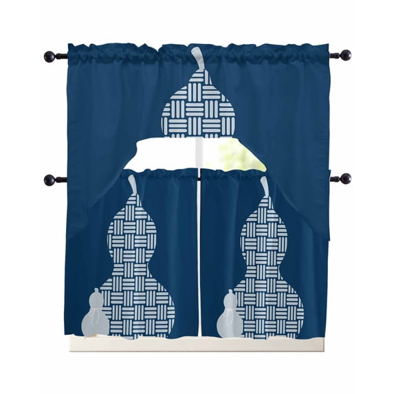 Blue Gourd Kitchen Curtains Sets 24 Inch Length with Valance, Modern ...