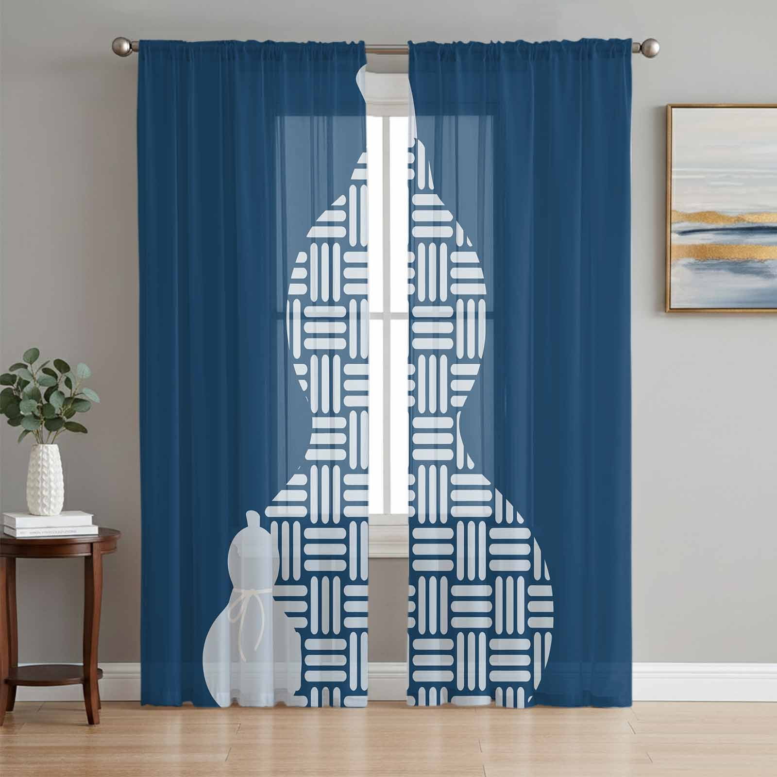 Blue Gourd Sheer Curtains for Living Room Bedroom Modern Abstract Art ...