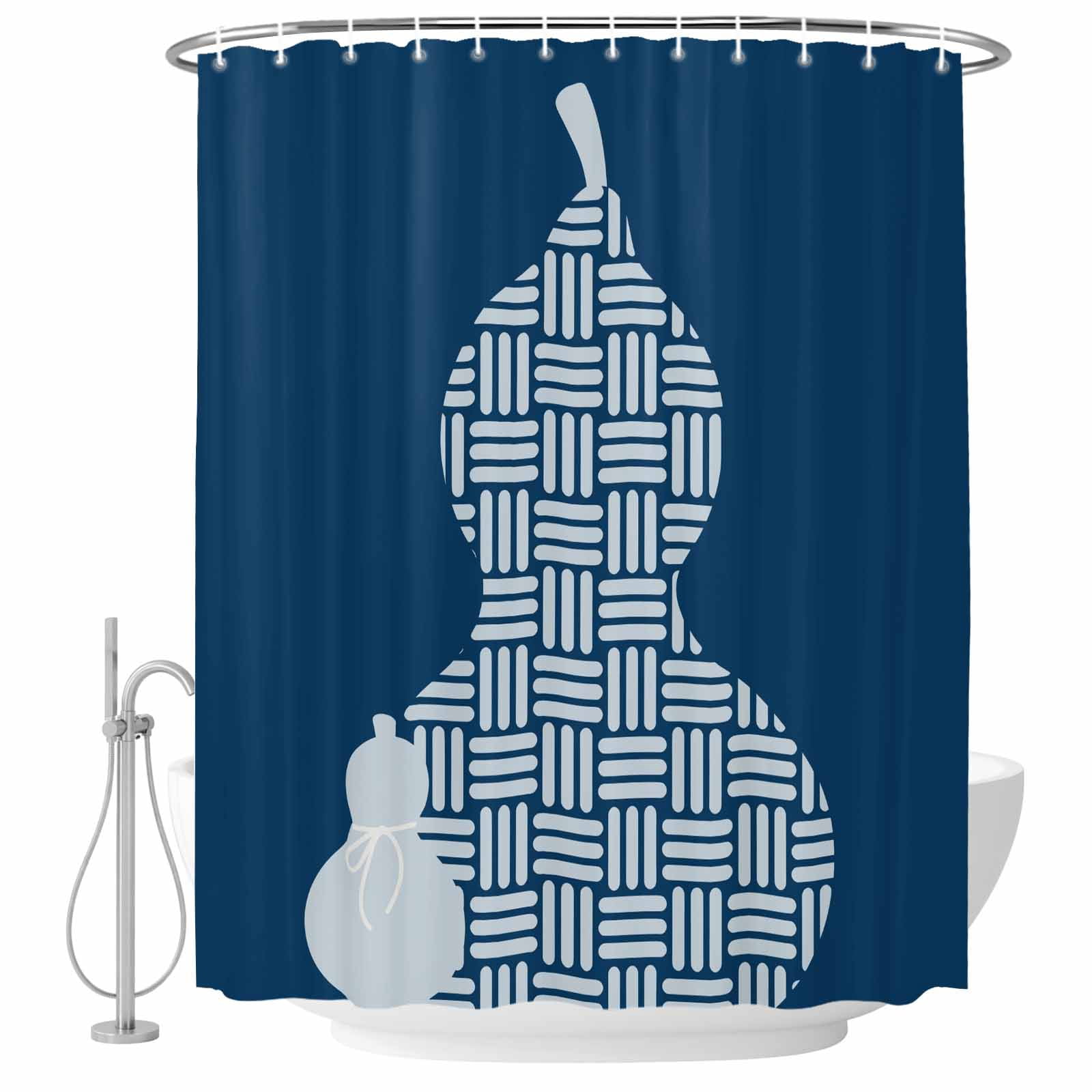 Blue Gourd Shower Curtain Set - 48" x 72" Washable Bathtub Curtain with ...