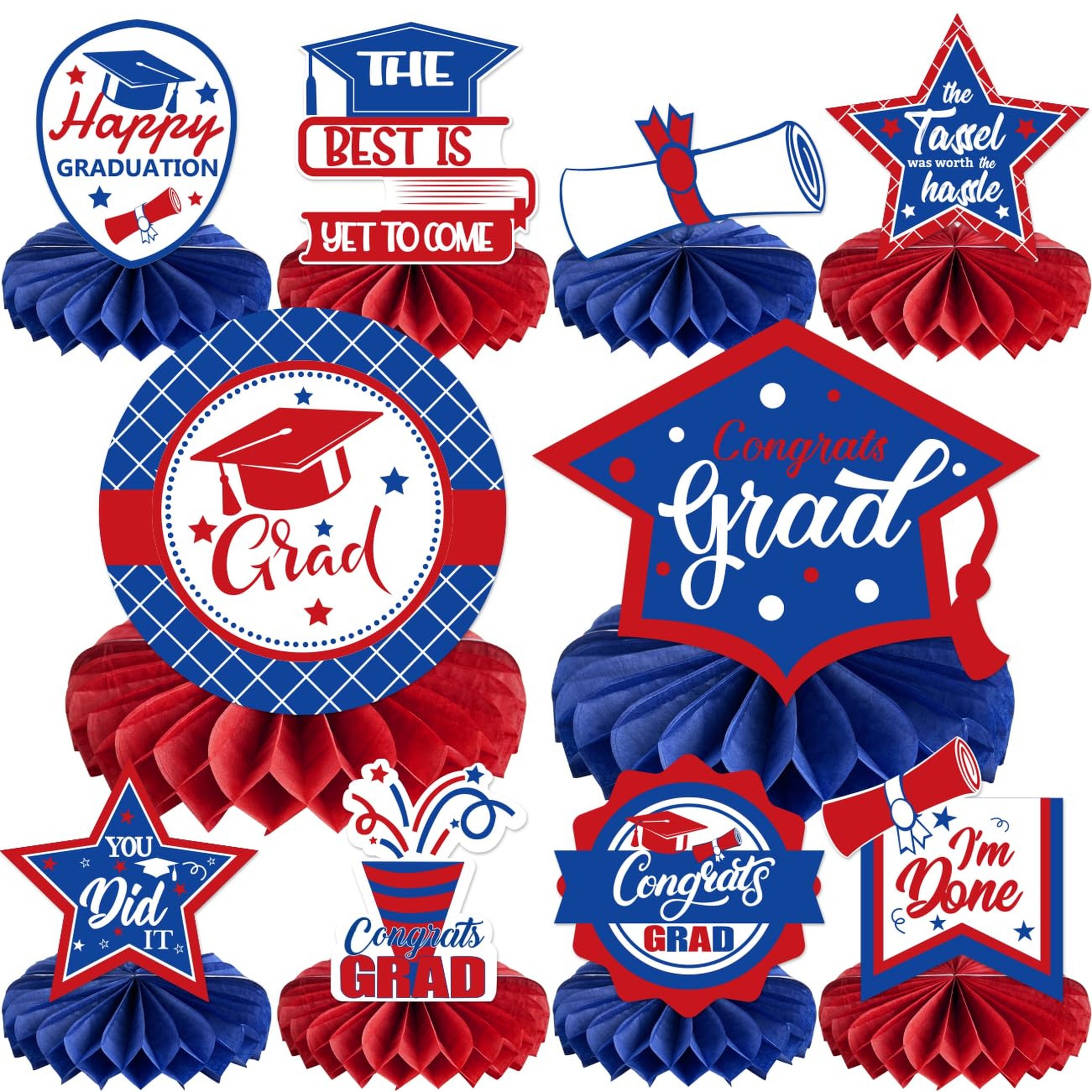 Blue Grad Honeycomb Centerpieces - Set of 10 | Class of 2024 Graduation ...