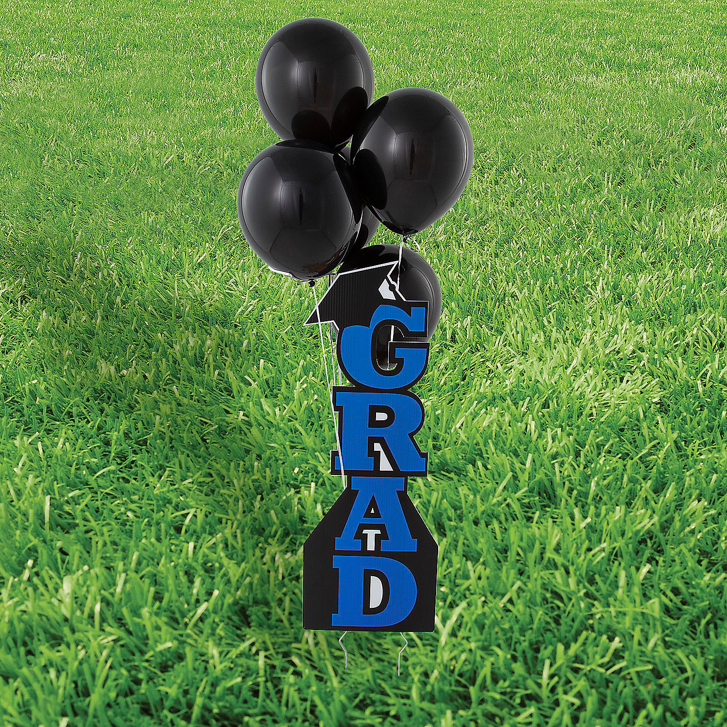 Blue Grad Vertical Yard Sign Kit with Black 11" Latex Balloons - 21 Pc ...