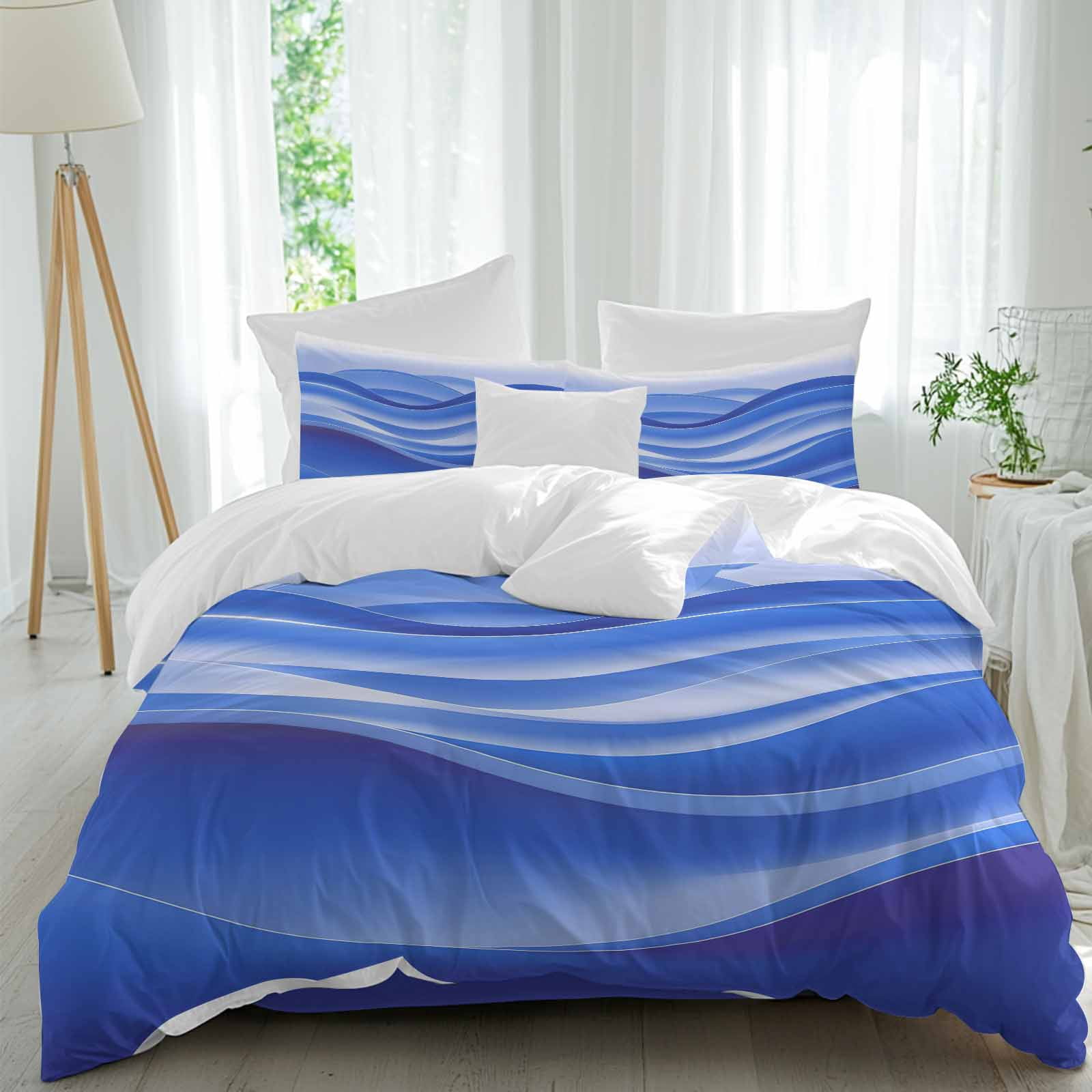 Blue Gradient 4 Piece Duvet Cover Set Queen Size Fluid Wave Art Soft ...