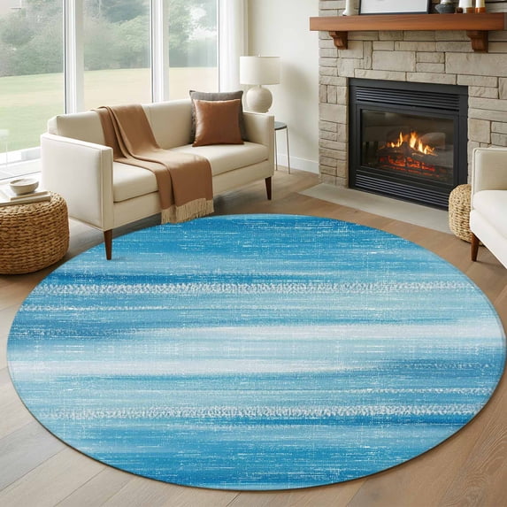 Blue Gradient 8FT Round Area Rugs for Living Room Minimalist Sea Waves ...