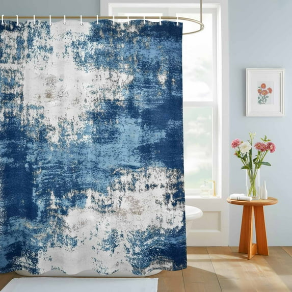 Blue Gradient Abstract Art Shower Curtain with Rustproof Grommets Waterproof Bathroom Curtain ...
