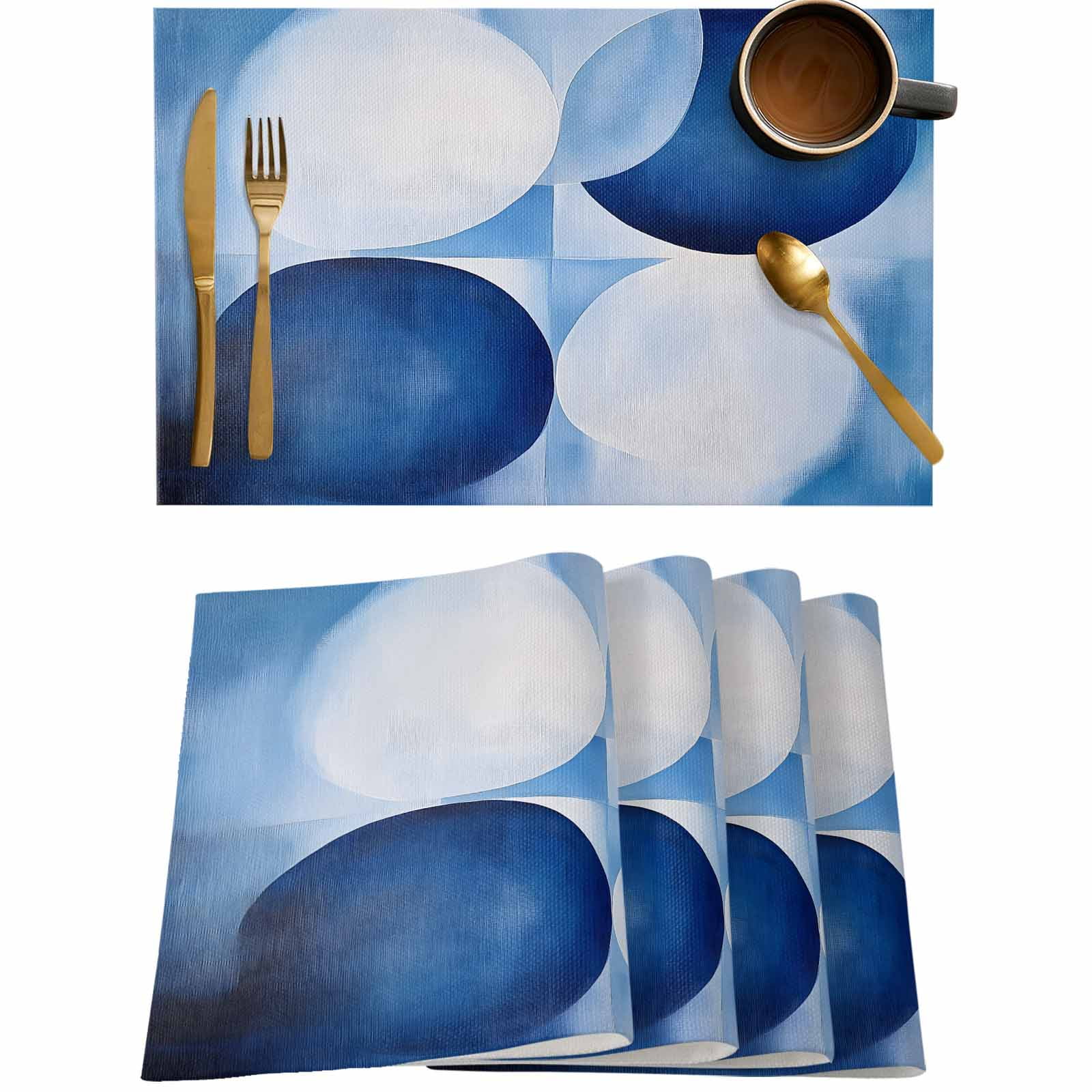 Blue Gradient Abstract Geometric Placemats Set of 4,Wipeable Washable ...