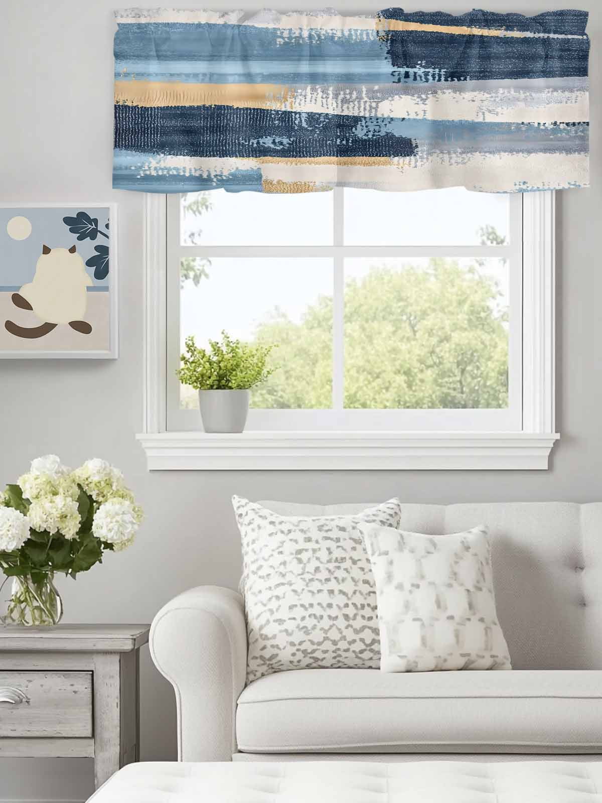 Blue Gradient Abstract Geometric Valances for Windows,Kitchen Valance ...