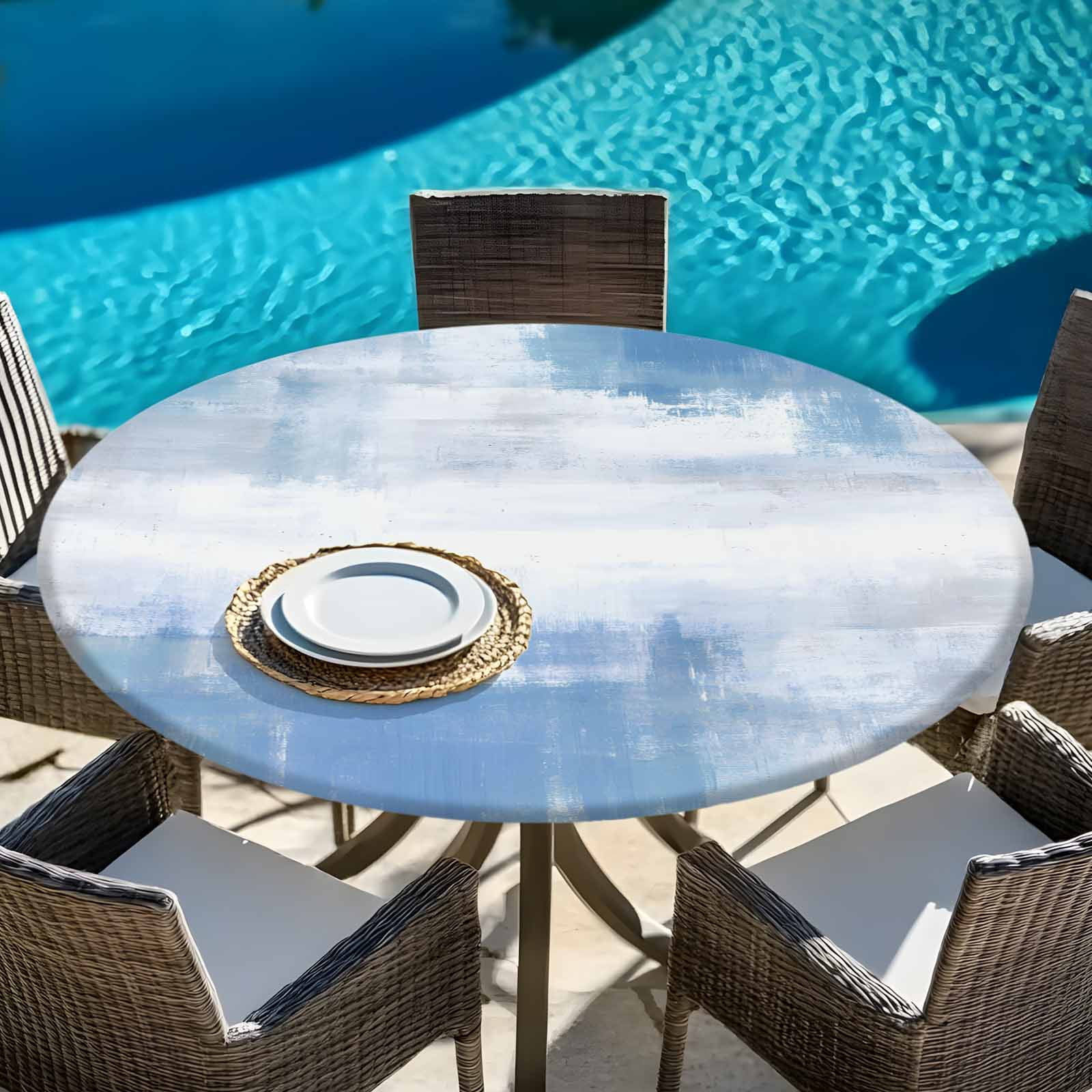 Blue Gradient Abstract Oil Painting Art Round Fitted Tablecloth with ...