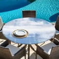 Blue Gradient Abstract Oil Painting Art Round Fitted Tablecloth with ...