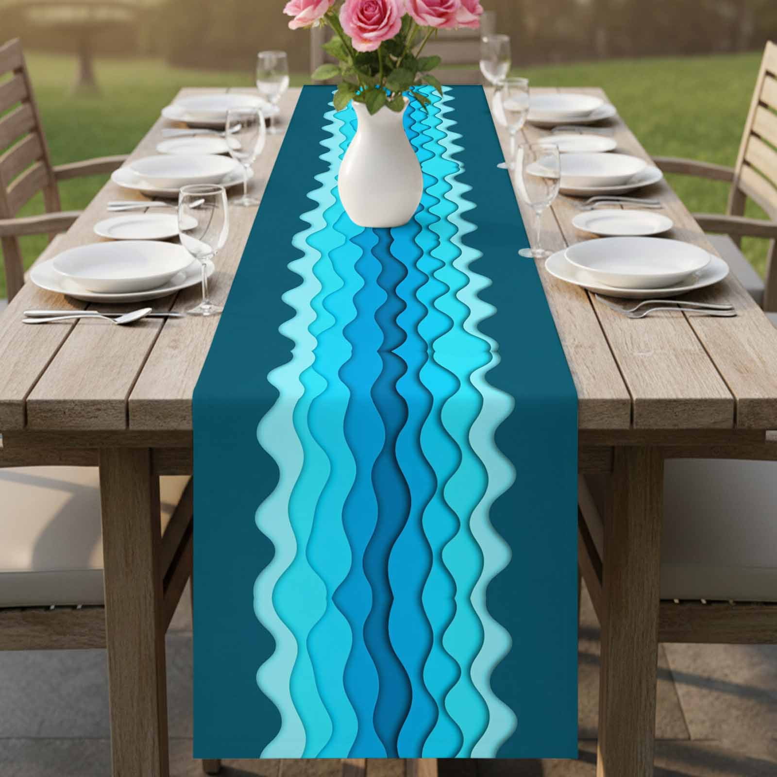 Blue Gradient Abstract Water Wave Art Table Runner 13x36in Non-Slip ...