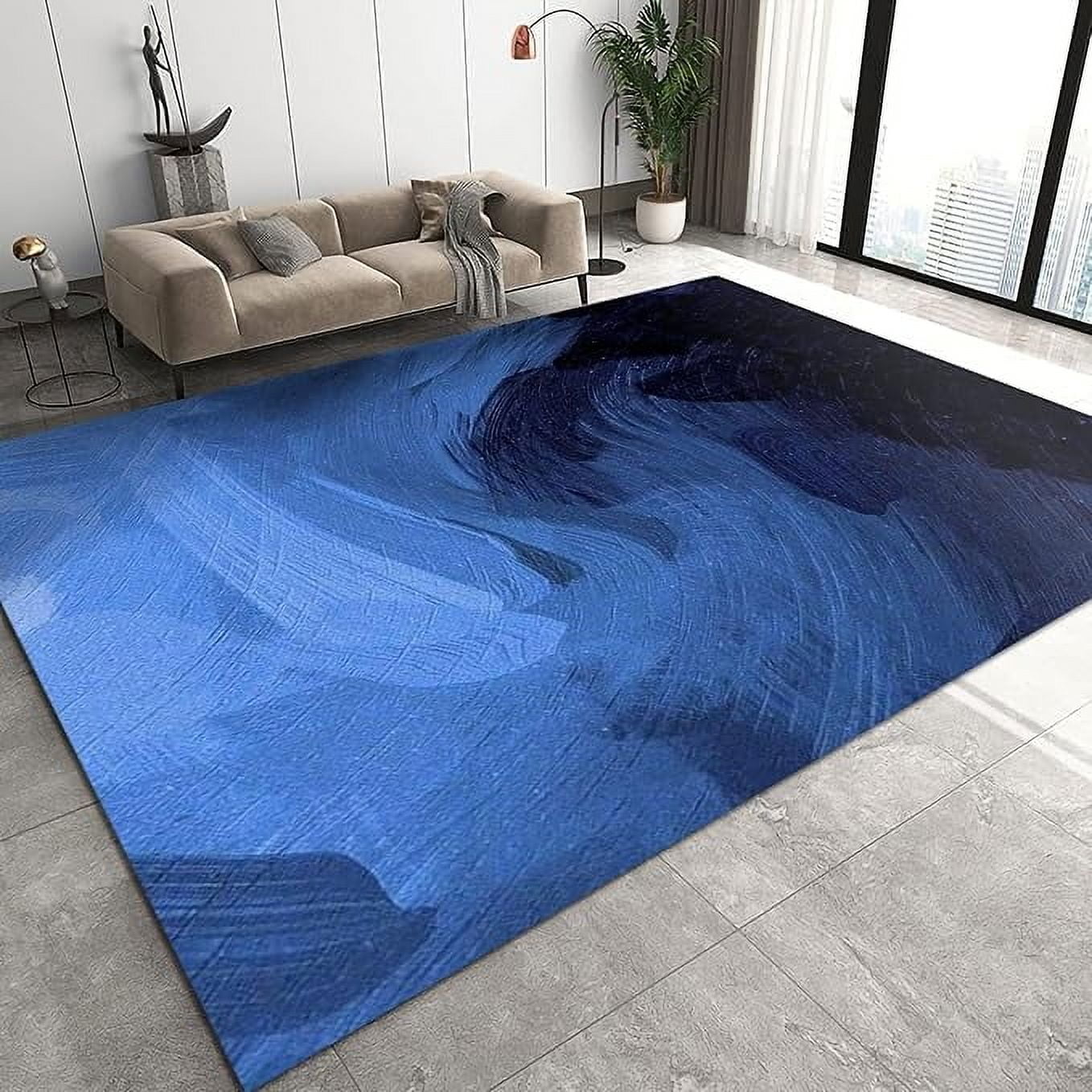 Blue Gradient Area Rug, Modern Abstract Art Decorate Rug, Low Pile Rug ...