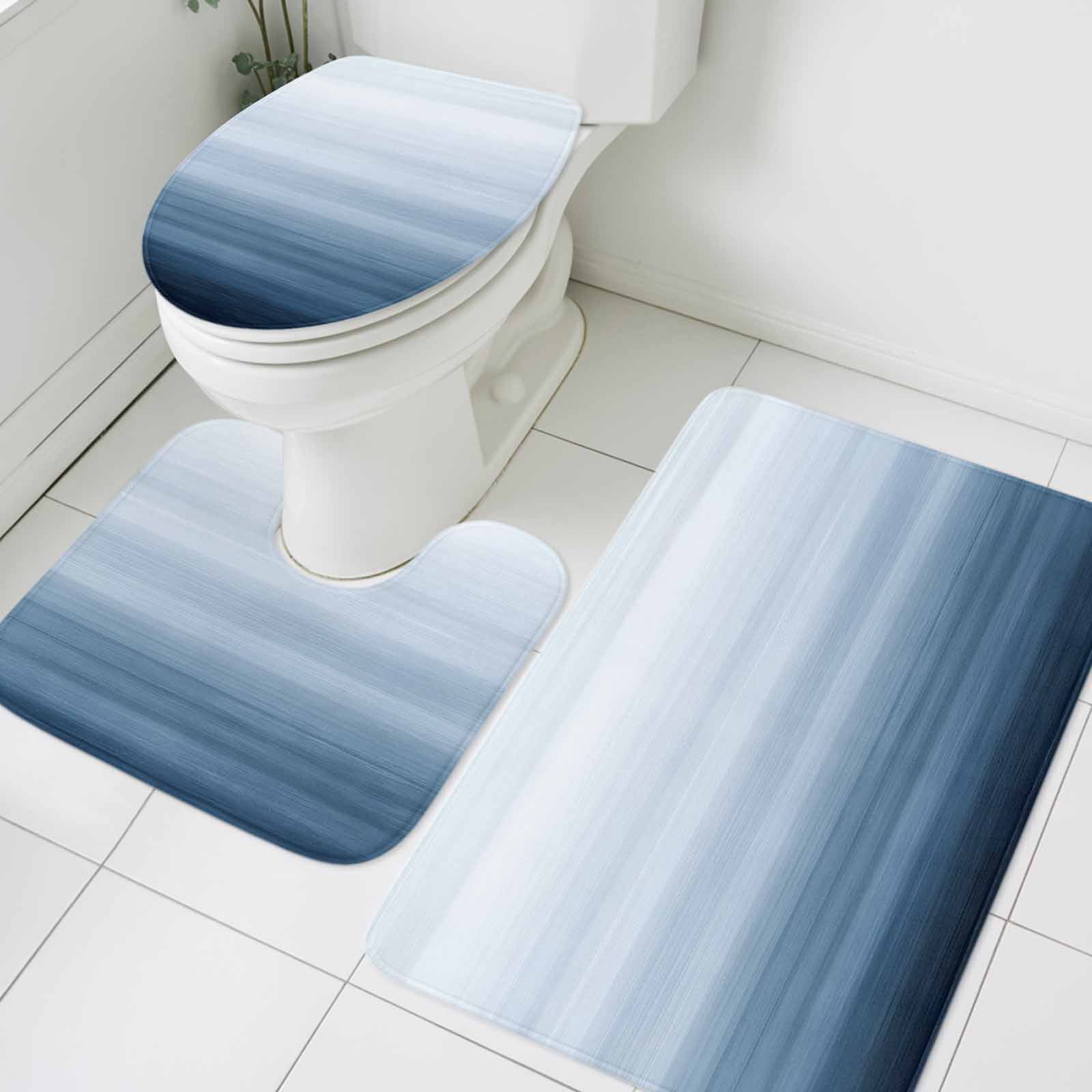 Blue Gradient Bathroom Rugs Set Vintage Mysterious Abstract Art Navy ...