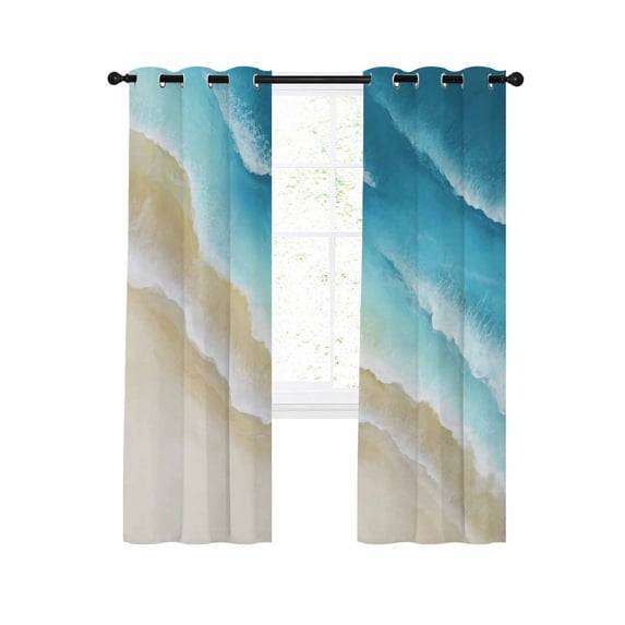 Blue Gradient Beach Blackout Curtains, Light Blocking Print Window ...