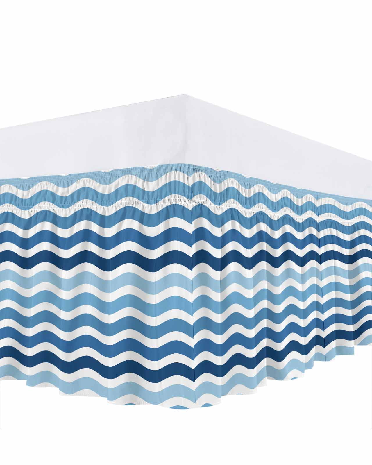 Blue Gradient Bed Skirt Queen Size 16" Drop Water Ripple Striped Modern ...
