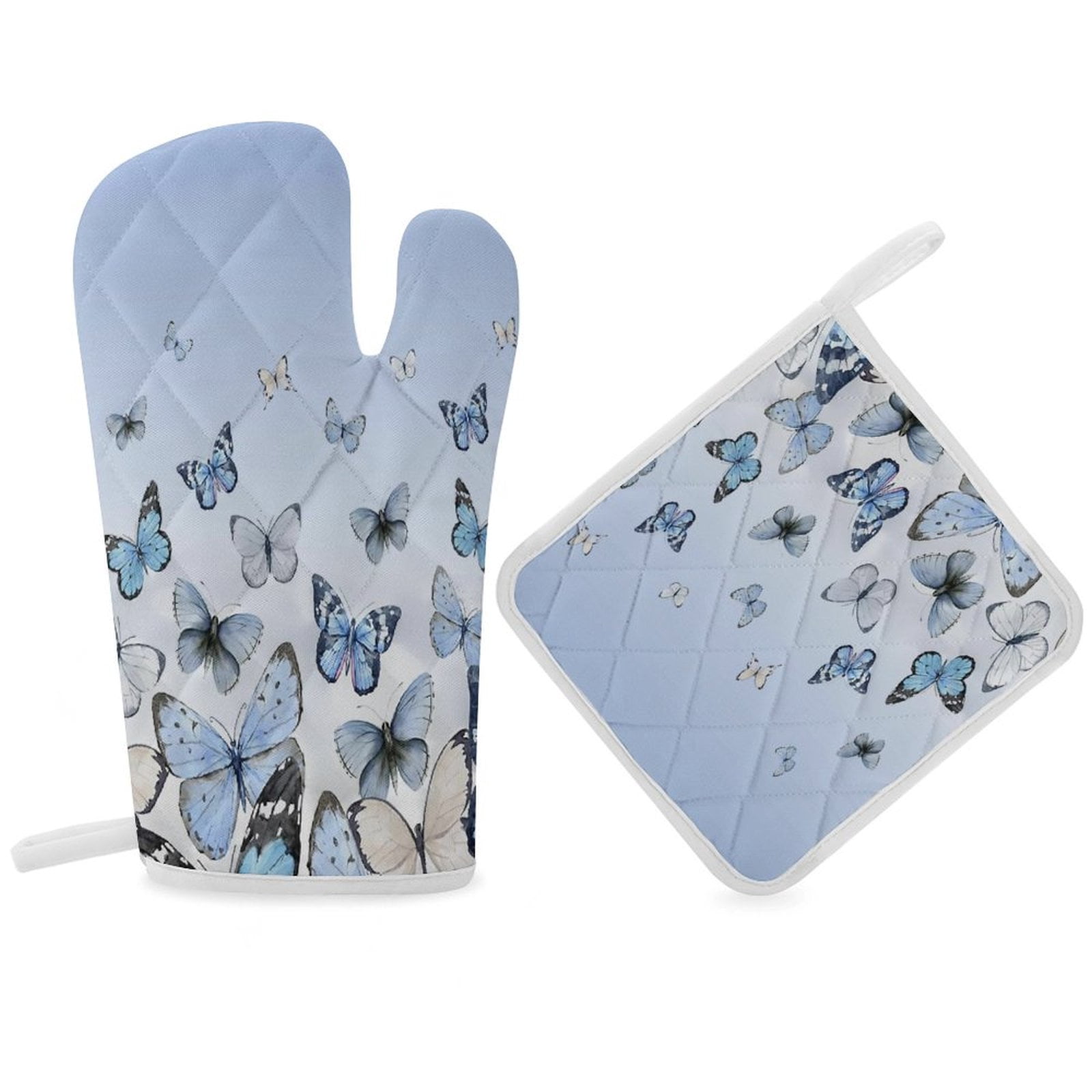 Blue Gradient Butterfly Oven Gloves And Pots Stand Set Oven Gloves And ...