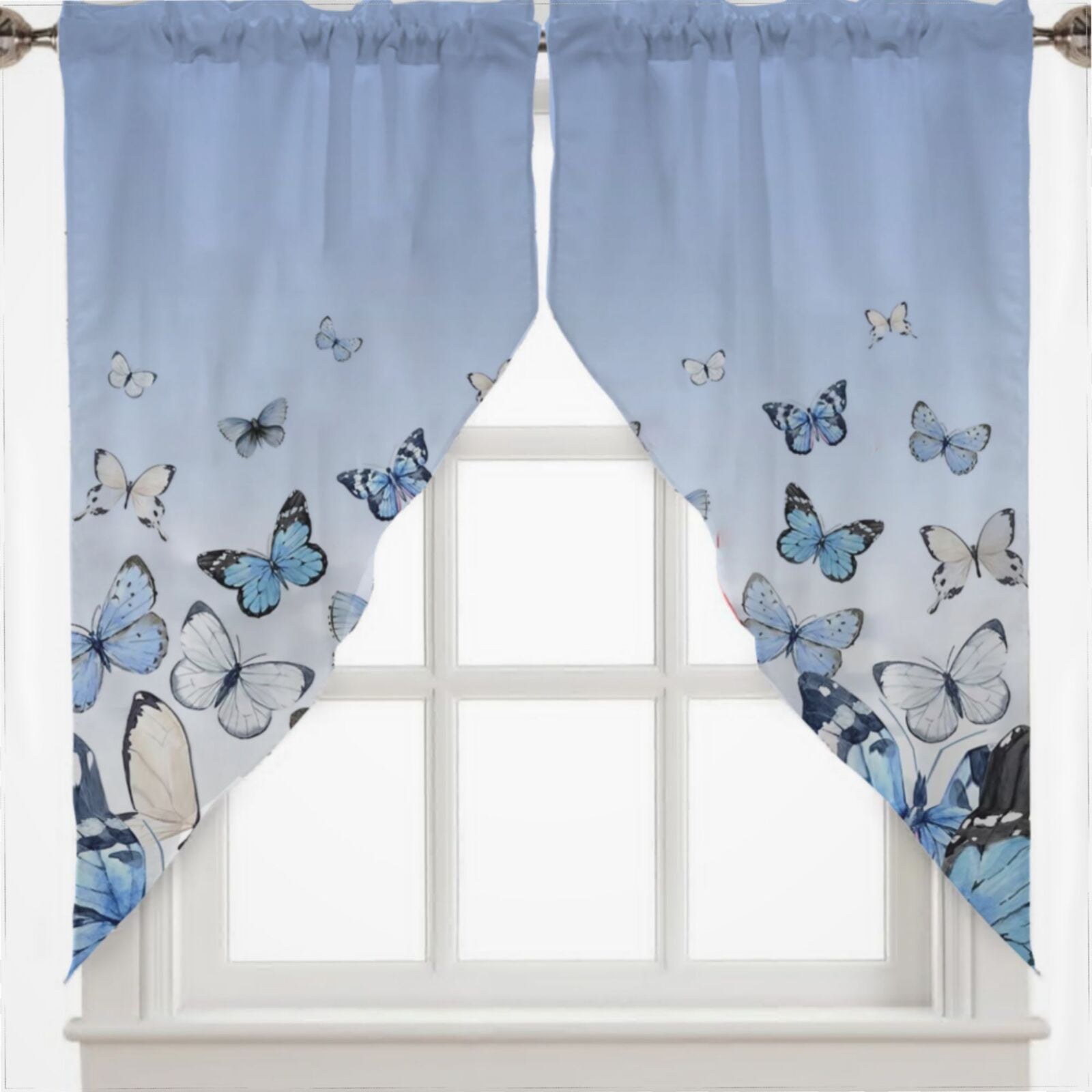 Blue Gradient Butterfly Swag Valances For Windows 2 Pack For Kitchen ...