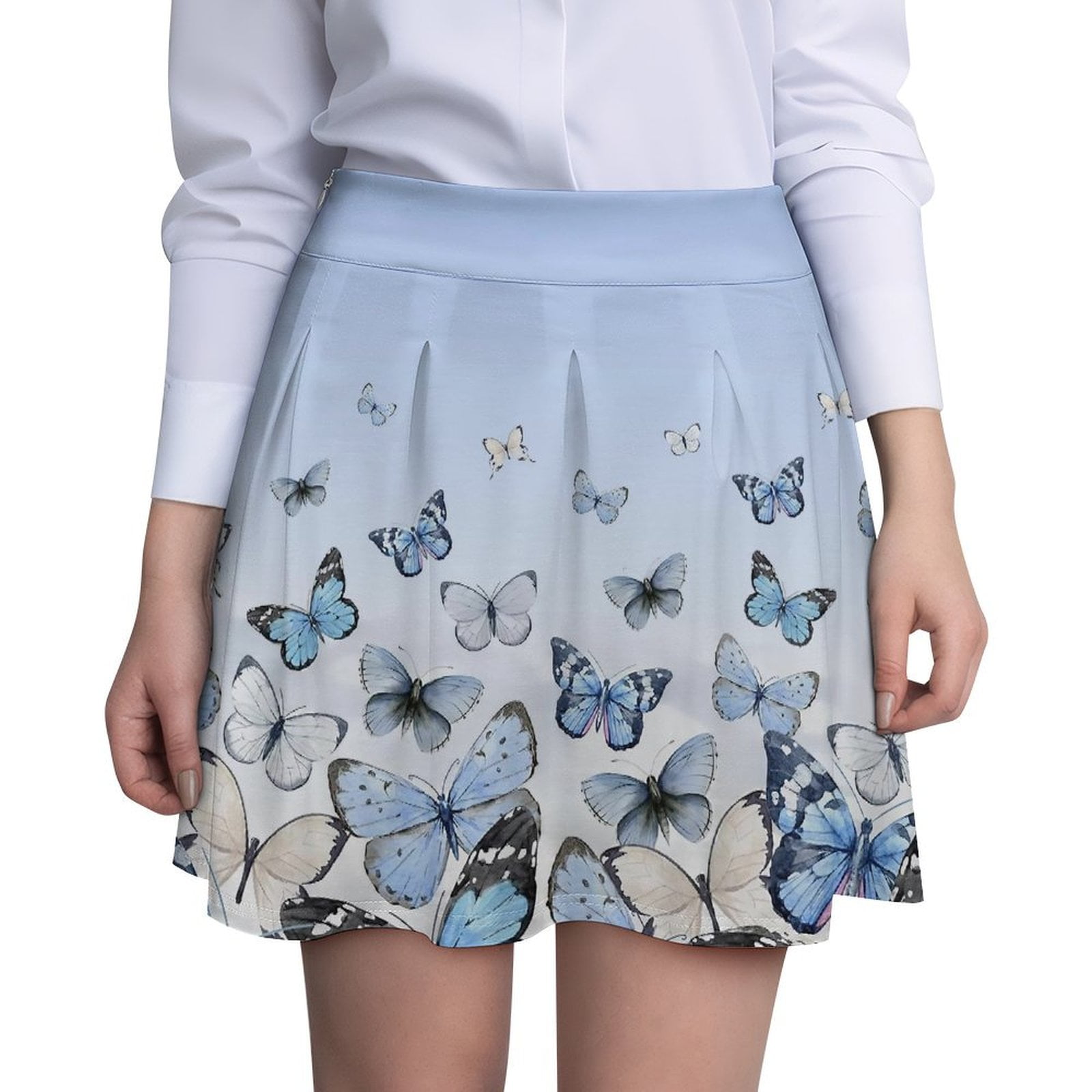 Blue Gradient Butterfly Women's Casual Mini Skirt Invisible Zipper ...