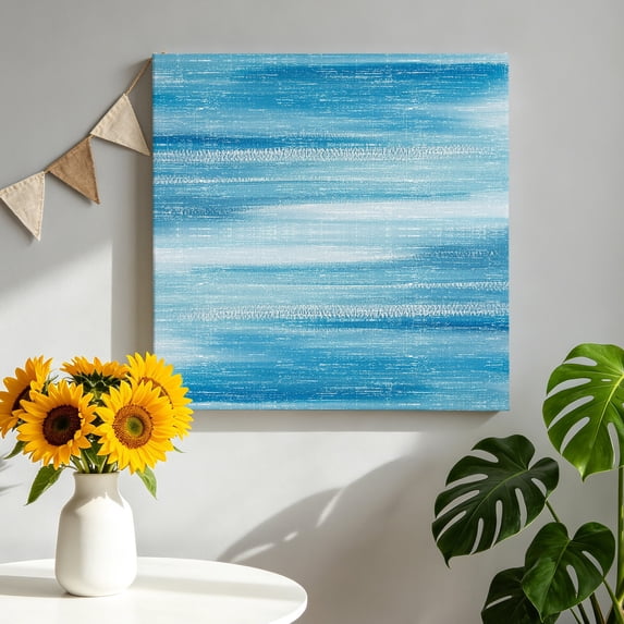 Blue Gradient Canvas Wall Art for Living Room, Minimalist Sea Waves ...