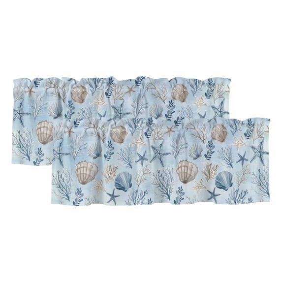 Blue Gradient Coastal 2 Panels Kitchen Valance, Summer Coral Starfish ...