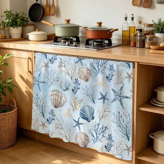 Blue Gradient Coastal Cabinet Curtains 35" W x 35" L Summer Coral ...
