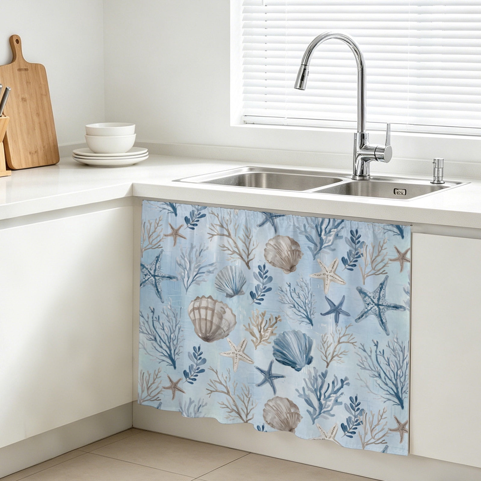 Blue Gradient Coastal Cabinet Curtains for Kitchen 10"W x 11"L, Summer ...