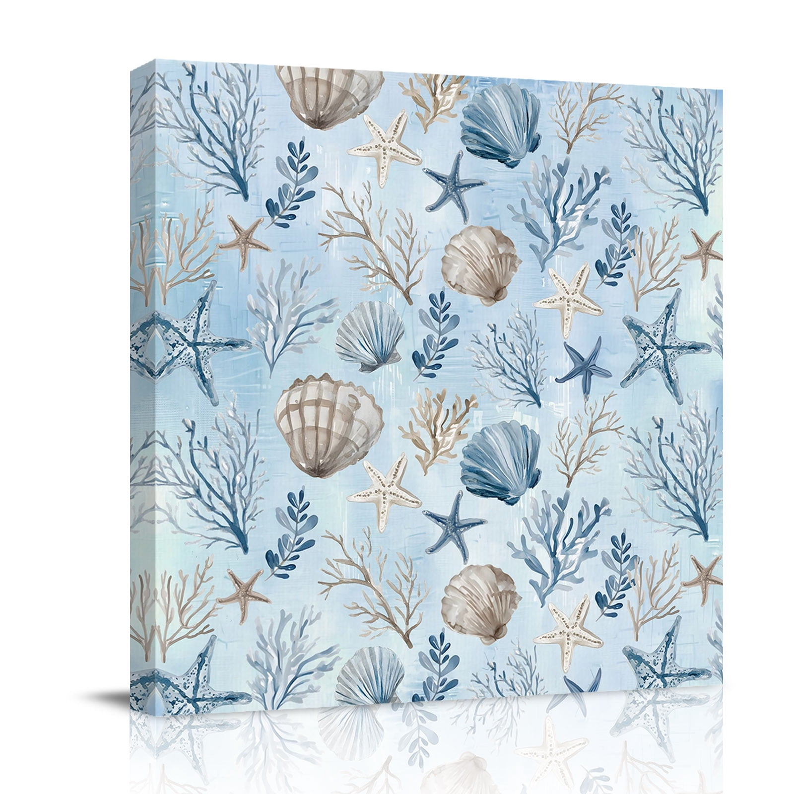 Blue Gradient Coastal Canvas Wall Art for Living Room, Summer Coral ...