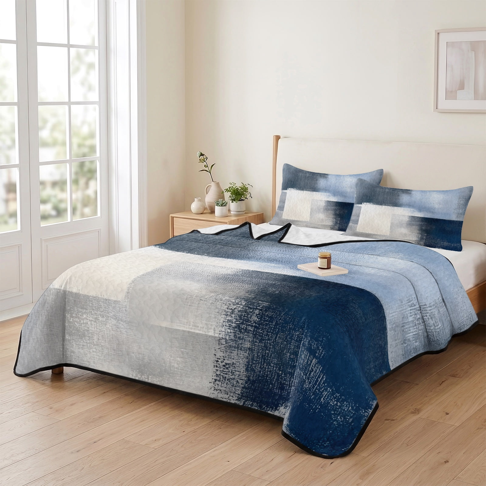 Blue Gradient Color Block 3 Pieces Quilt Set,1 Quilt with 2 Shams ...