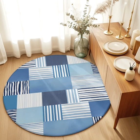 Blue Gradient Color Block Collage Art Round Area Rug 3ft,Living Room ...