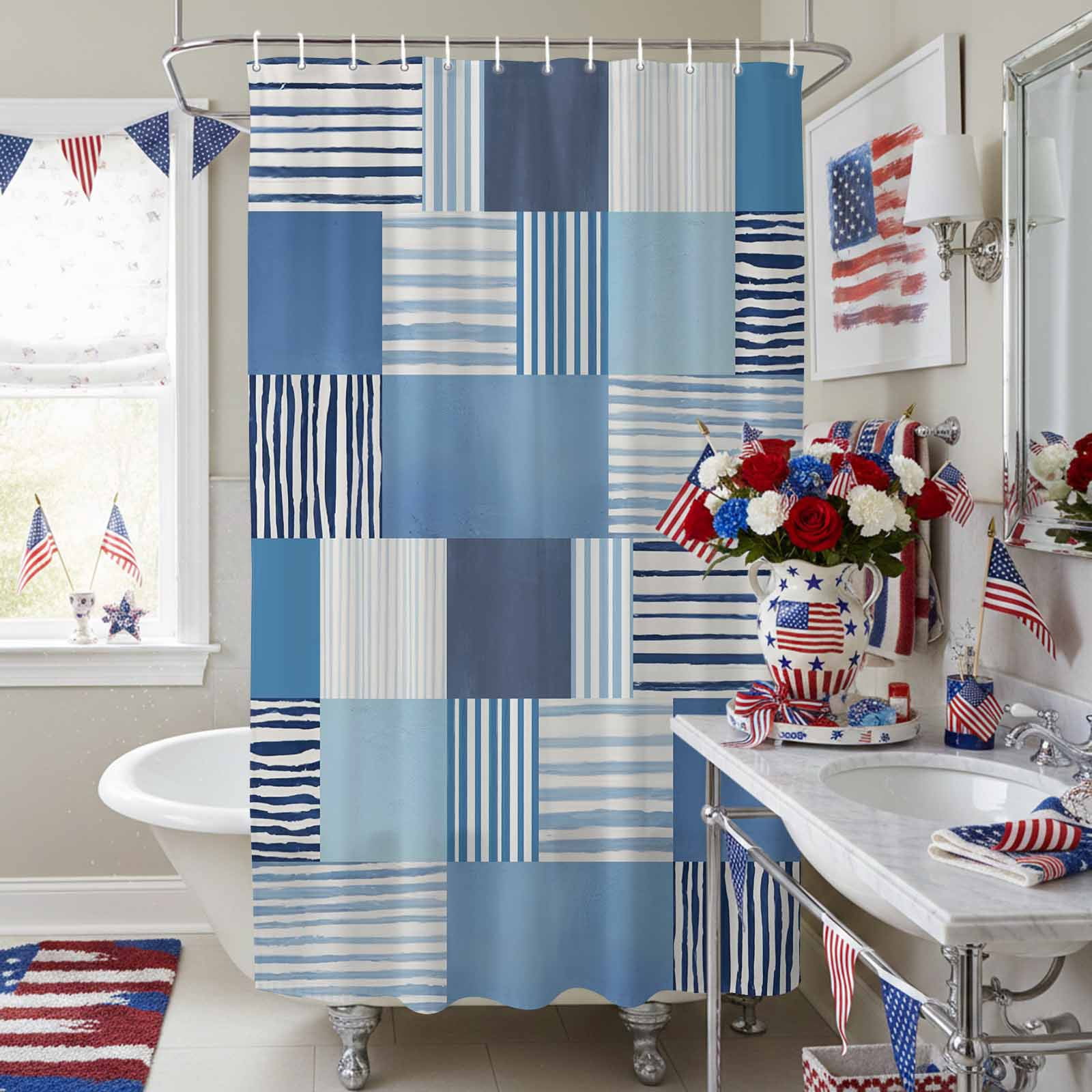 Blue Gradient Color Block Collage Art Shower Curtain for Bathroom ...