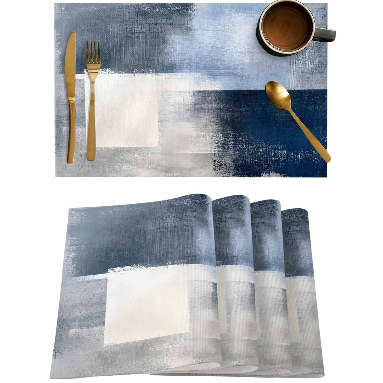 Blue Gradient Color Block Placemats Set of 4,Wipeable Washable Table ...