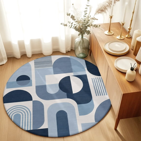 Blue Gradient Color Block Round Area Rug 3ft,Living Room Rug Non-Slip ...