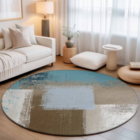 Blue Gradient Color Block Round Rug 5ft Retro Oil Painting Style ...