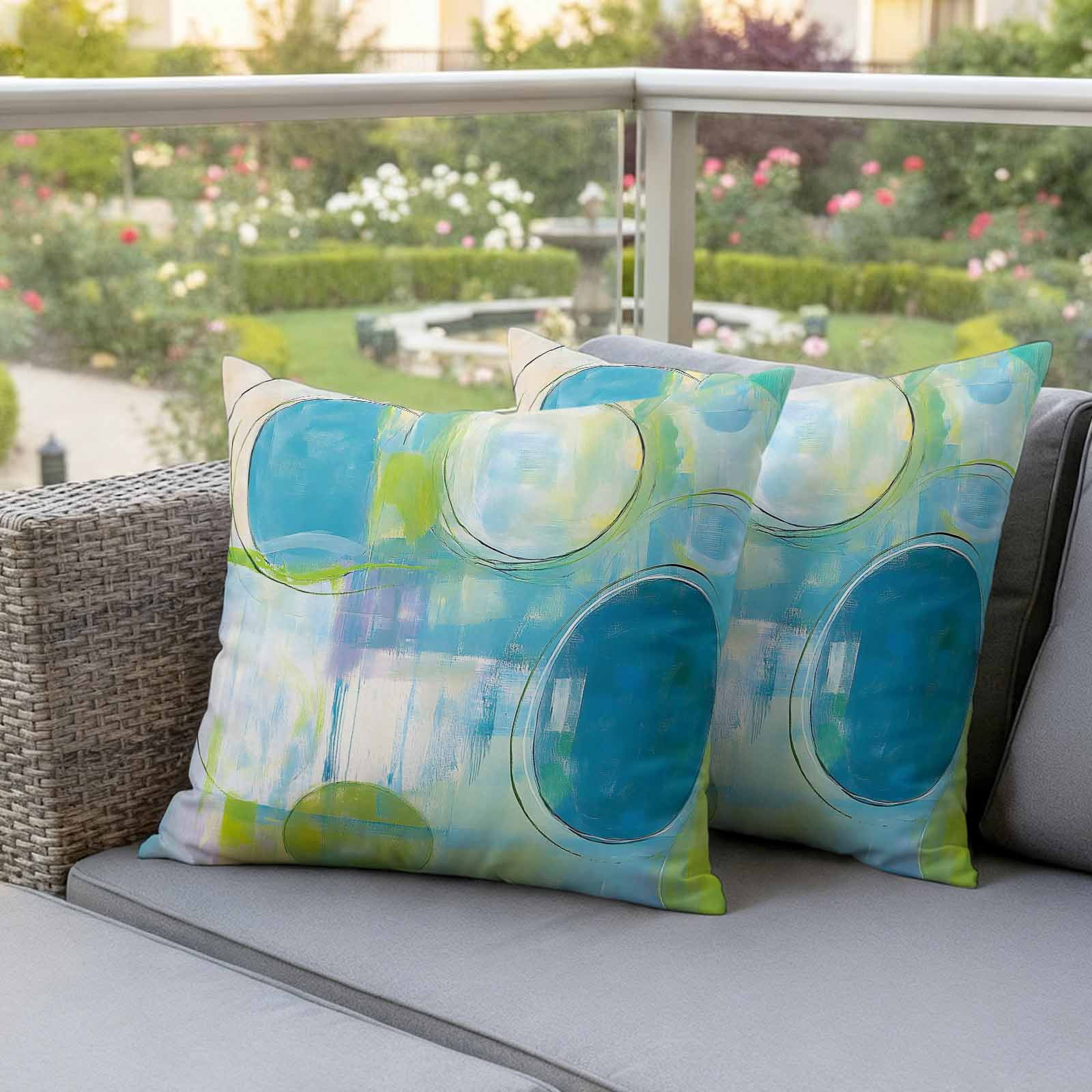 Blue Gradient Color Block Waterproof Throw Pillow Covers Set of 2 ...
