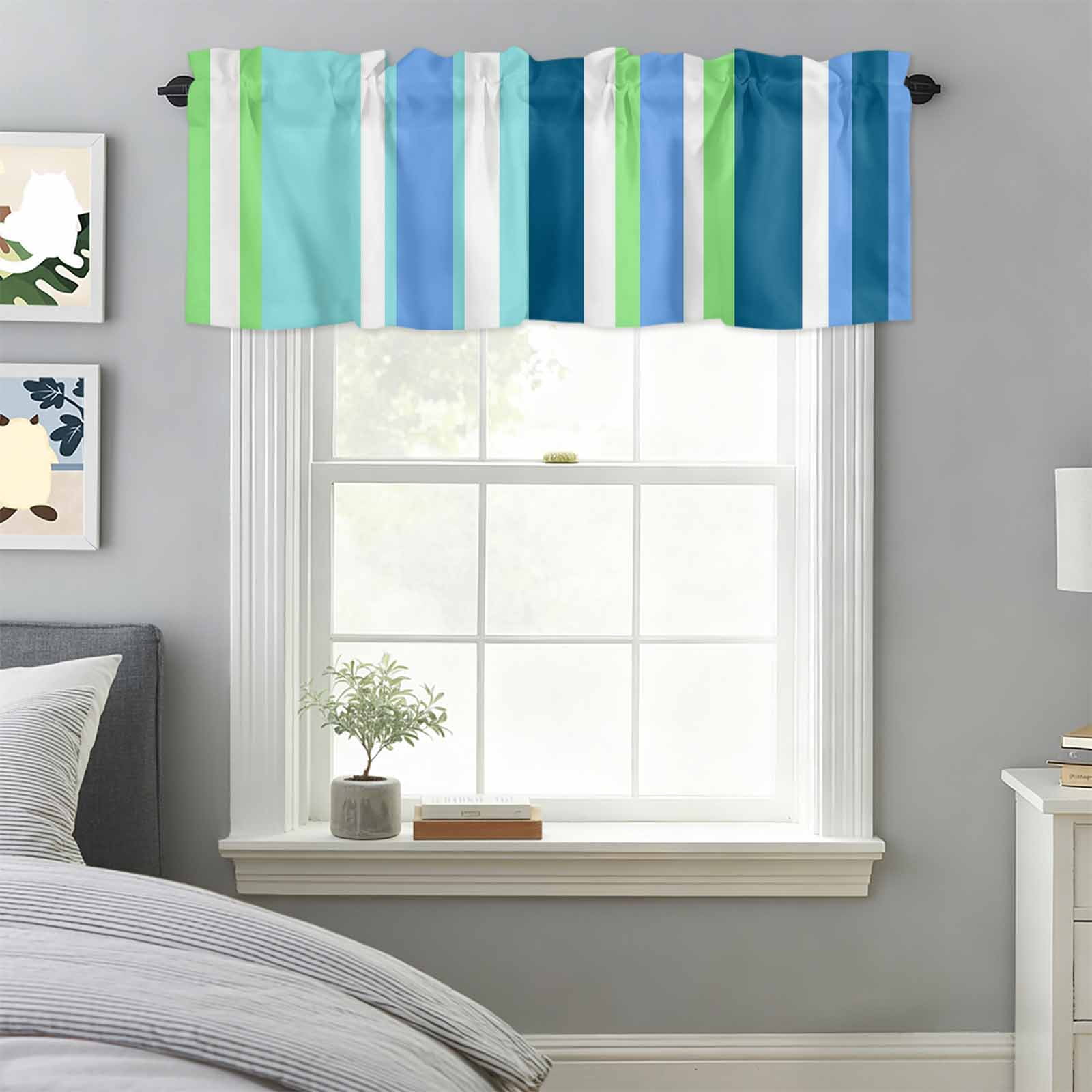 Blue Gradient Colorful Stripe Valances for Windows,Rod Pocket Valance ...