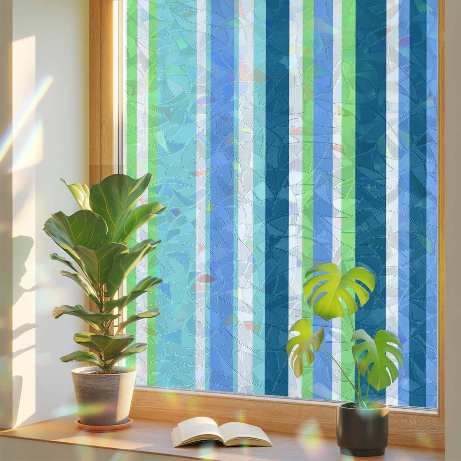 Blue Gradient Colorful Stripe Window Privacy Film, Rainbow Film ...
