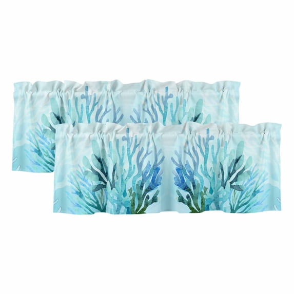 Blue Gradient Coral 2 Panels Kitchen Valance, Ocean Coastal Sea ...