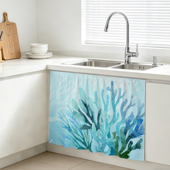 Blue Gradient Coral Cabinet Curtains for Kitchen 11"W x 13"L, Ocean ...